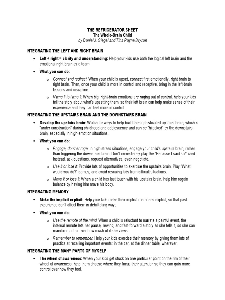 Whole-Brain Child Refrigerator Sheet | PDF | Career & Growth | Wellness