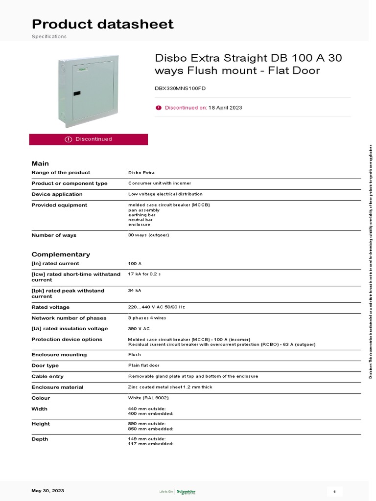 Acti9 Disbo - DBX330MNS100FD | PDF | Electromagnetism | Physical Quantities