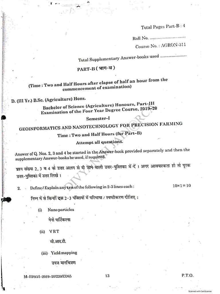 AGRON 311 2019-2020 B-Part Divyansh Jain | PDF