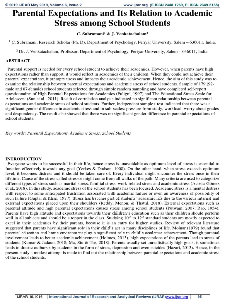 Parental Expectations and Its Relation T | PDF | International Standard ...