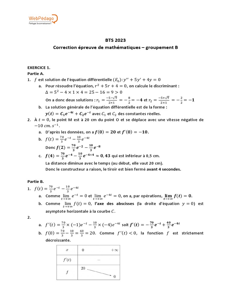Correction BTS 2023 Maths B1 | PDF