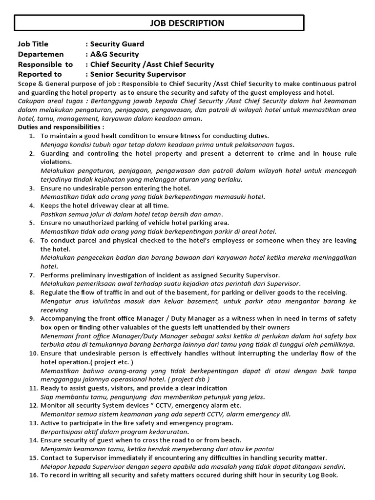 Job Description Security Guard | PDF