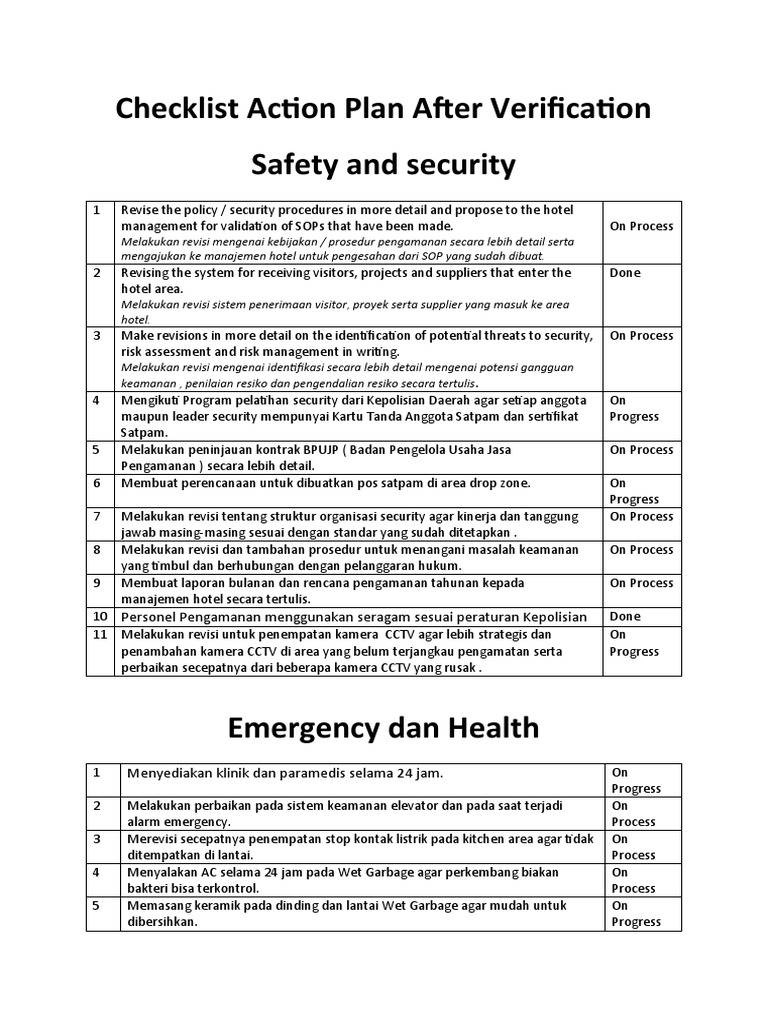 Checklist Action Plan After Verification | PDF