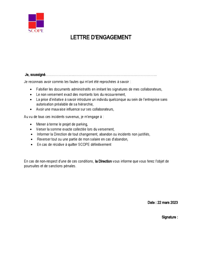 Lettre D'engagement | PDF