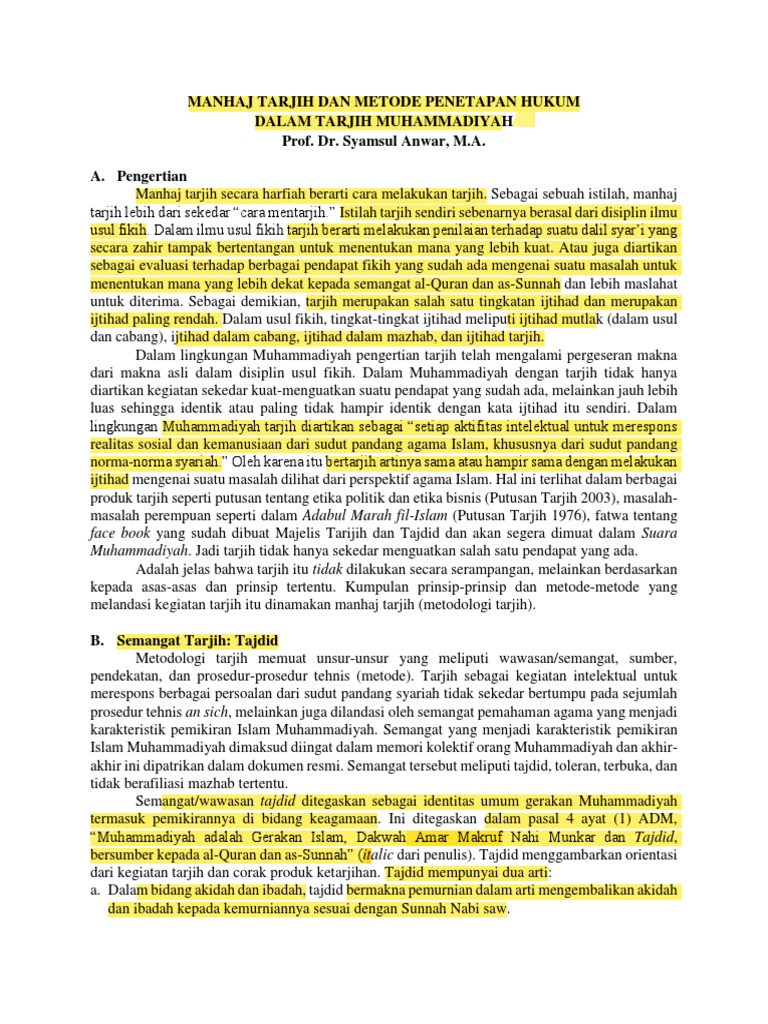 Manhaj Tarjih Dan Metode Penetapan Hukum | PDF