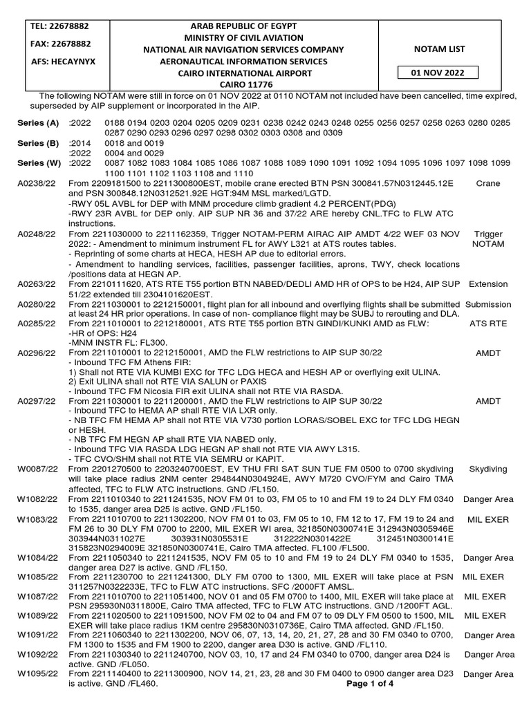 Notam - List - 01 NOV 2022 | PDF | Transport | Air Traffic Control
