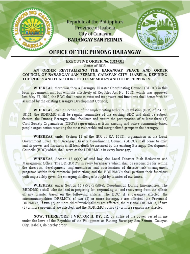 EO No. 2023-001 - Revitalizing BPOC | PDF | Emergency Management ...