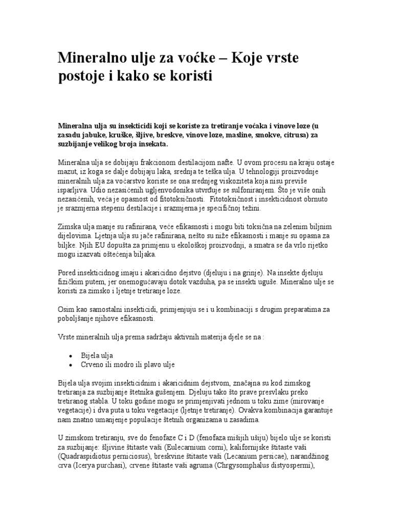 Mineralno Ulje Za Voćke - Koje Vrste Postoje I Kako Se Koristi | PDF