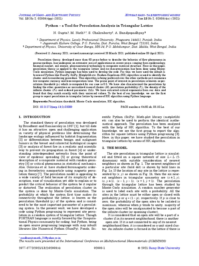 Python A Tool For Percolation Analysis In Triangular Lattice Pdf