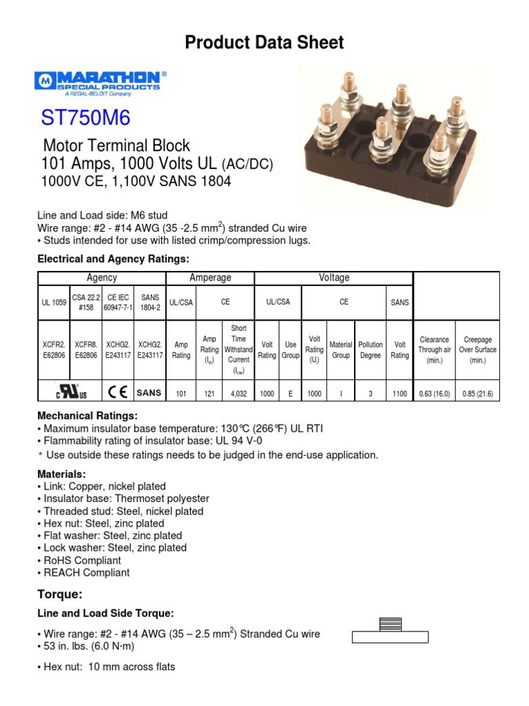 ST750M6 Motor Terminal Blocks | PDF