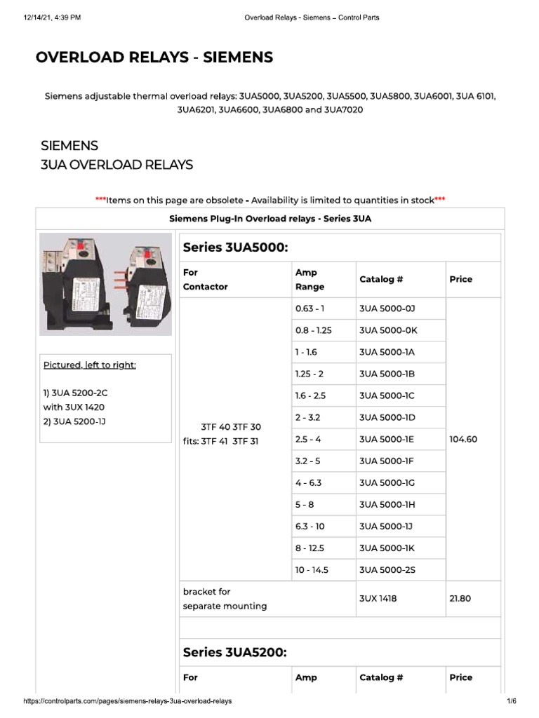 Siemens Relay For 3tf Contactor | PDF