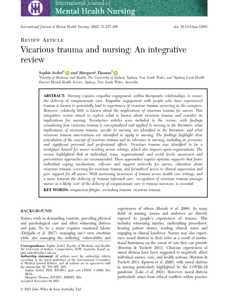 Int J Mental Health Nurs - 2021 - Isobel - Vicarious Trauma and Nursing An Integrative Review ...