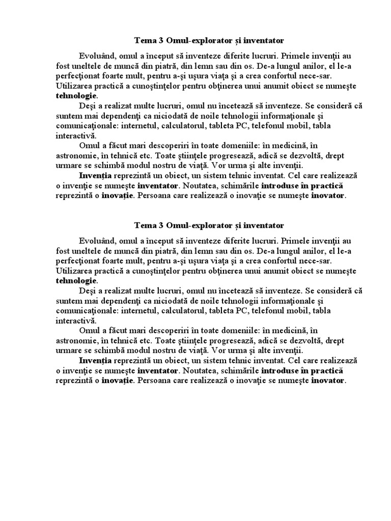 Tema3, Omul - Explorator Și Inventator | PDF