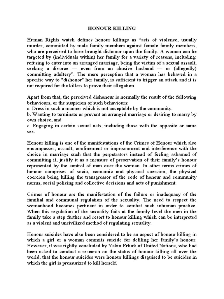 Understanding Honour Killings: Causes and Impact | PDF | Social Science