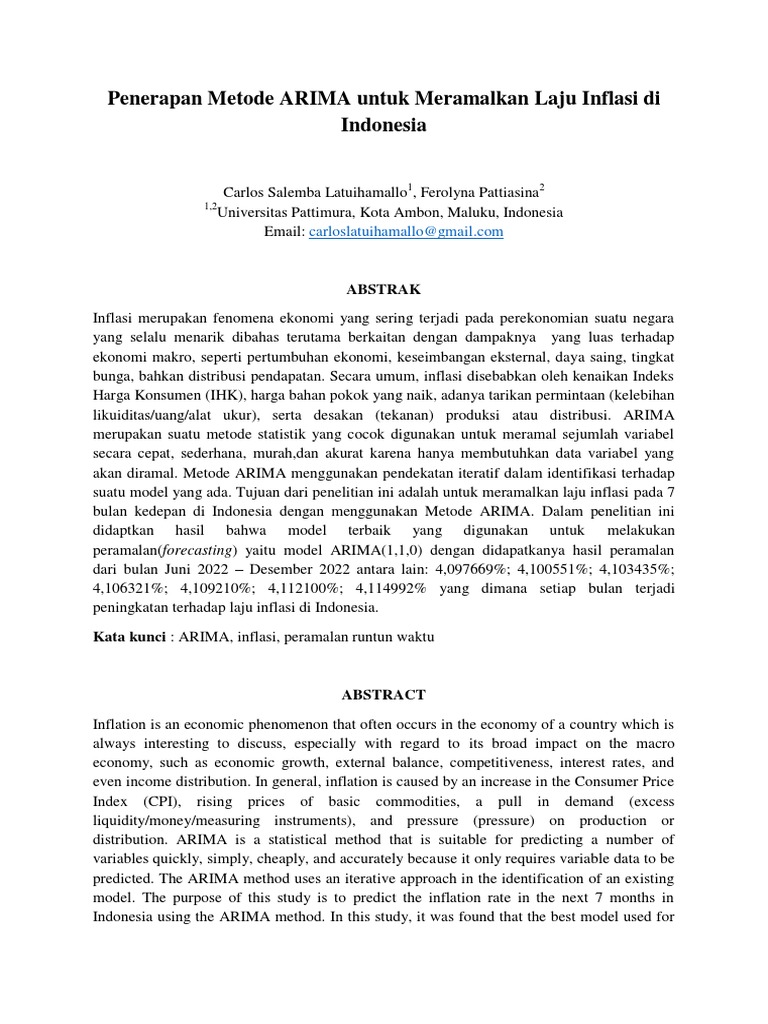 Jurnal Penerapan Metode ARIMA Untuk Meramalkan Laju Inflasi Di Indonesia | PDF | Metode & Bahan Ajar