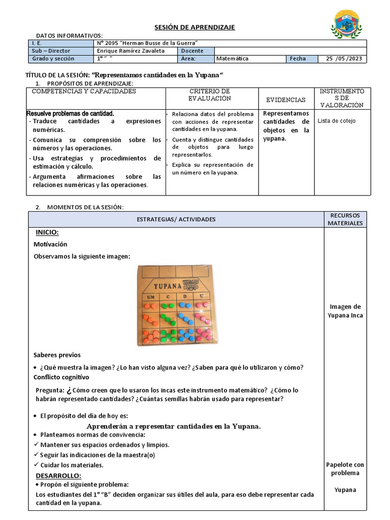 Sesión Representamos Cantidades en La Yupana - Mat | PDF | Aprendizaje ...