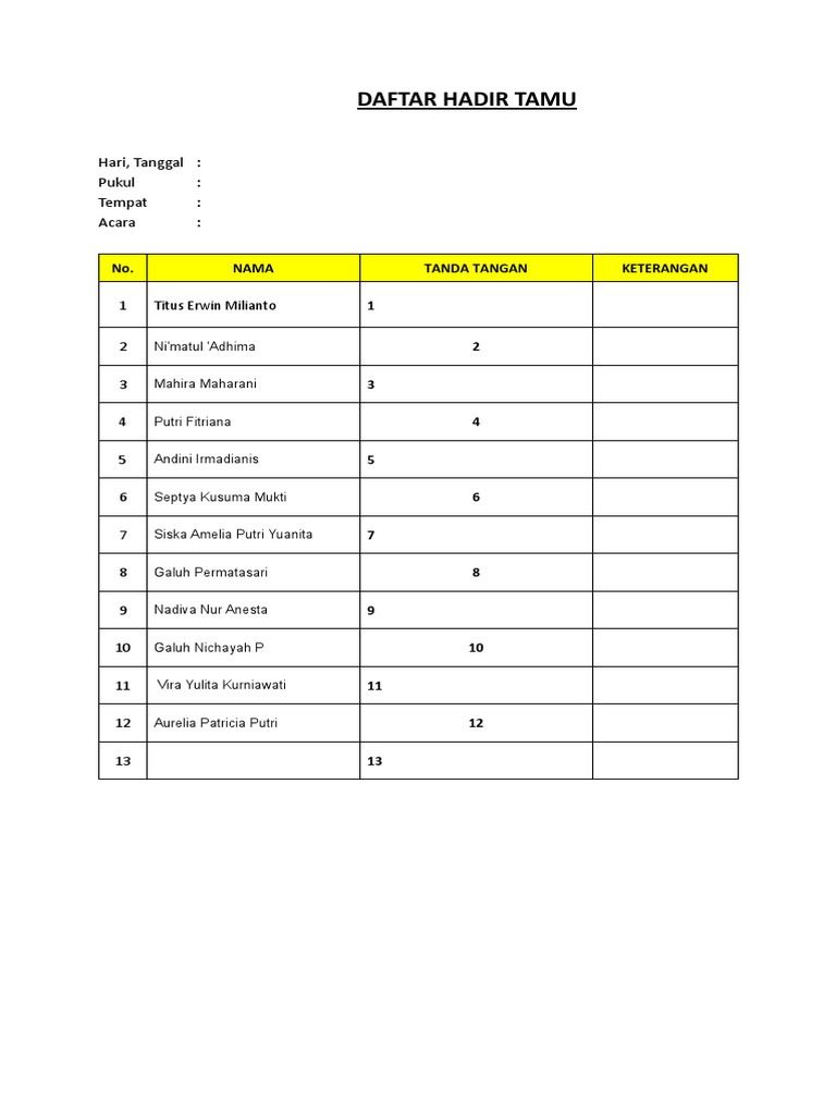 Daftar Hadir Tamu | PDF