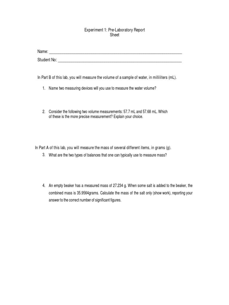 Experiment 1 Pre-Lab Report | PDF