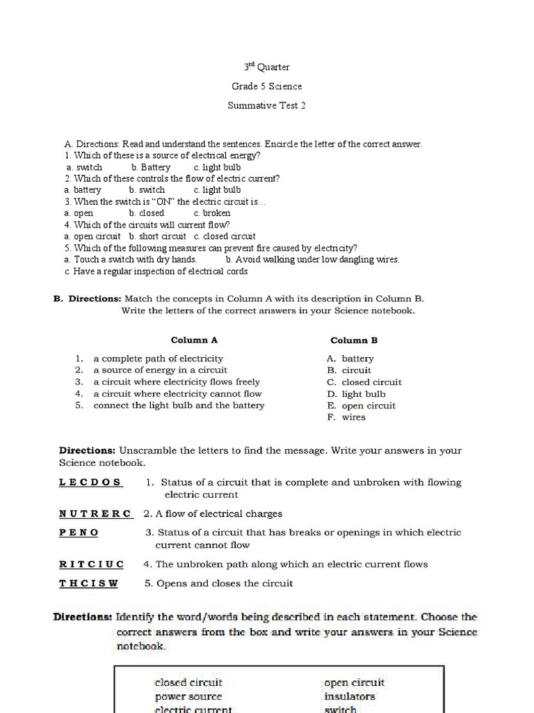Grade 5 Science Sum Test 2 | PDF
