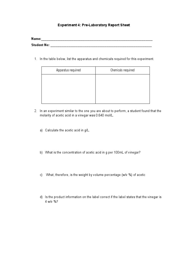 Experiment 4 Pre-Lab Report | PDF Experiment 4 Pre-Lab Report | PDF