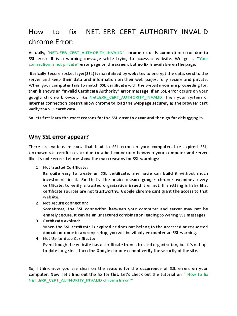 Fix Certificate Error on Chrome | PDF | Transport Layer Security ...