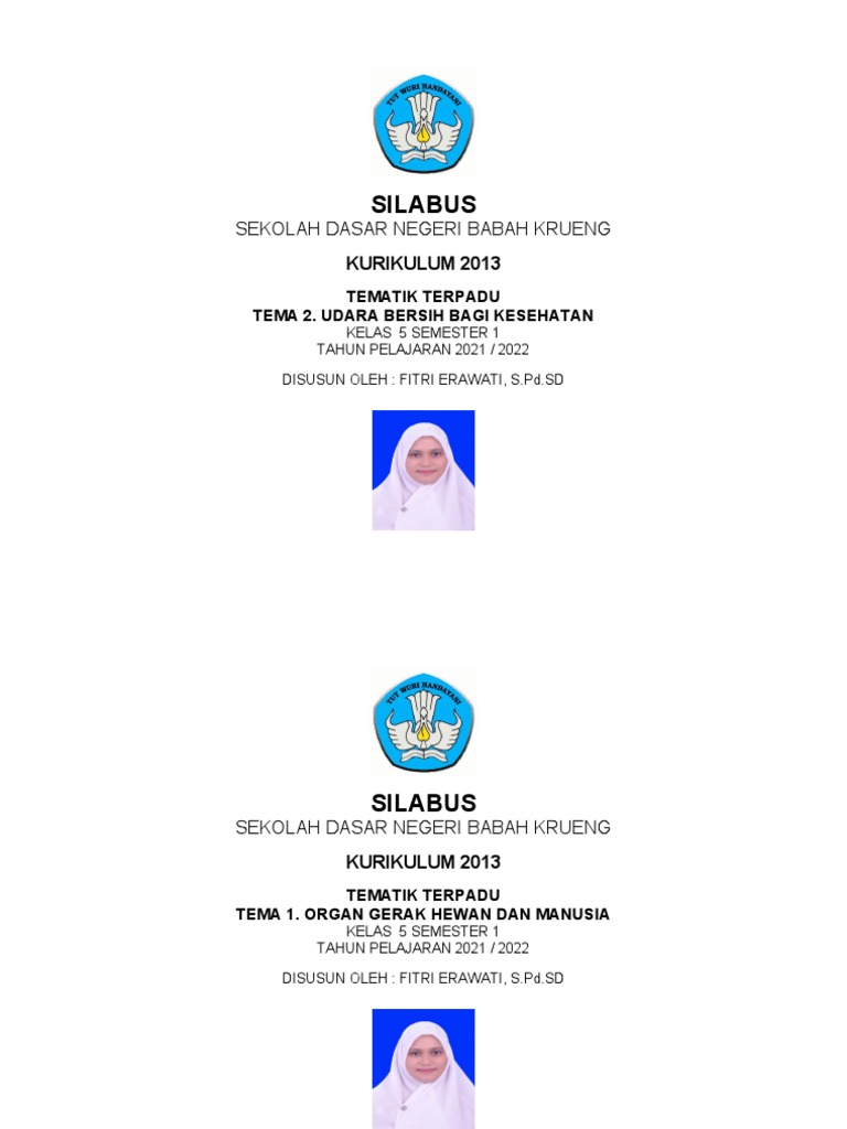 Cover SDN BBK Silabus Kurikulum 2013 - Tahun 2021-2022 | PDF ...