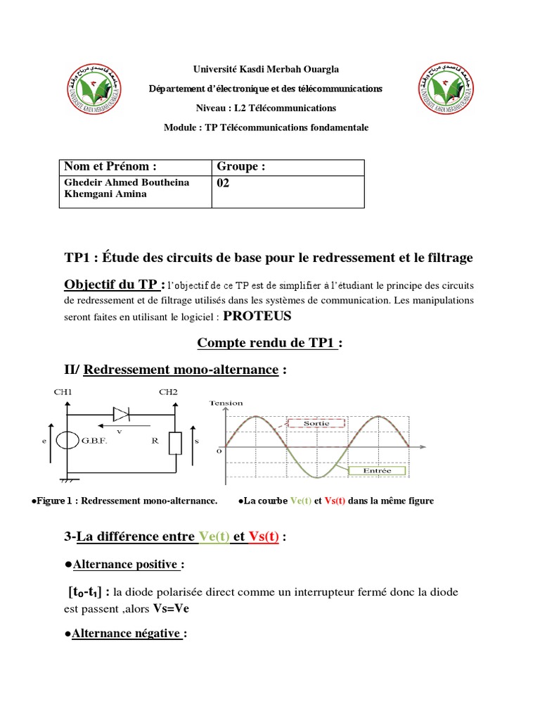 Circuits de Redressement et Filtrage en Télécommunications | PDF