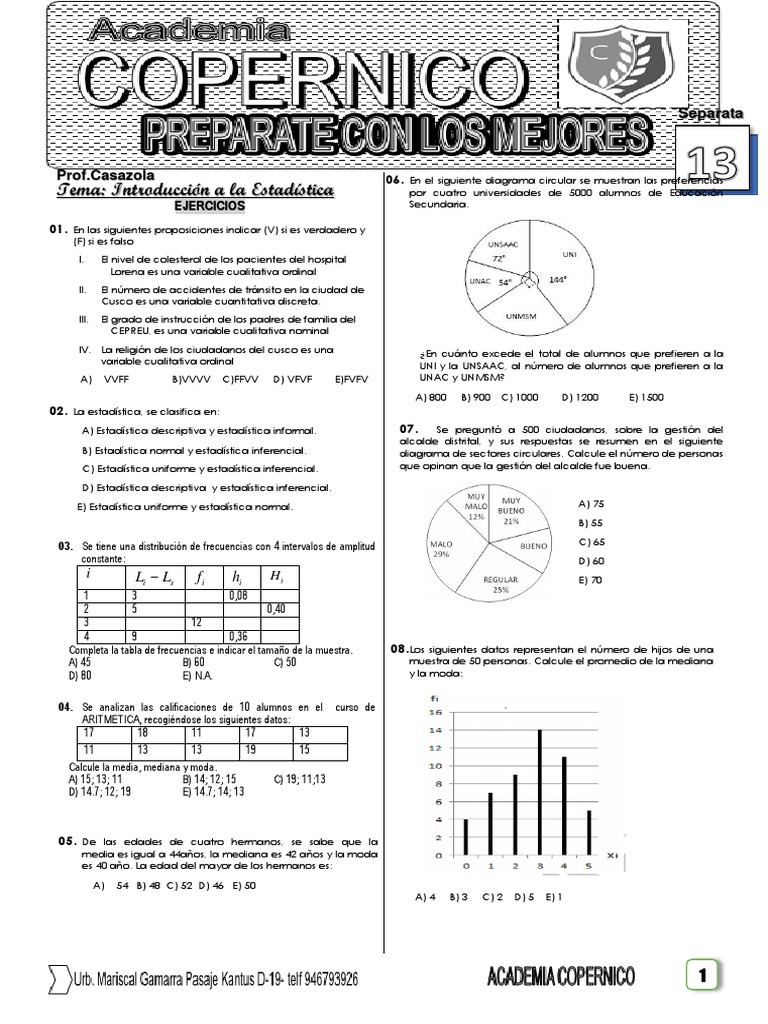Ficha 13 Estadistica | PDF | Estadísticas | Mediana