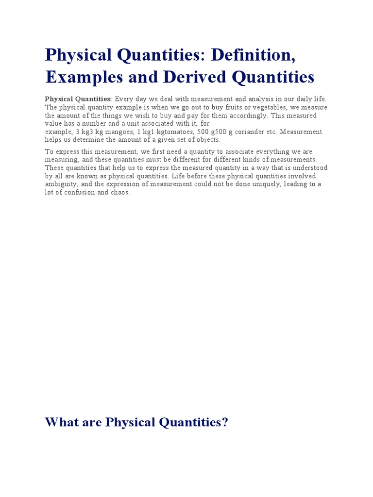 Physical Quantities | PDF | International System Of Units | Measurement