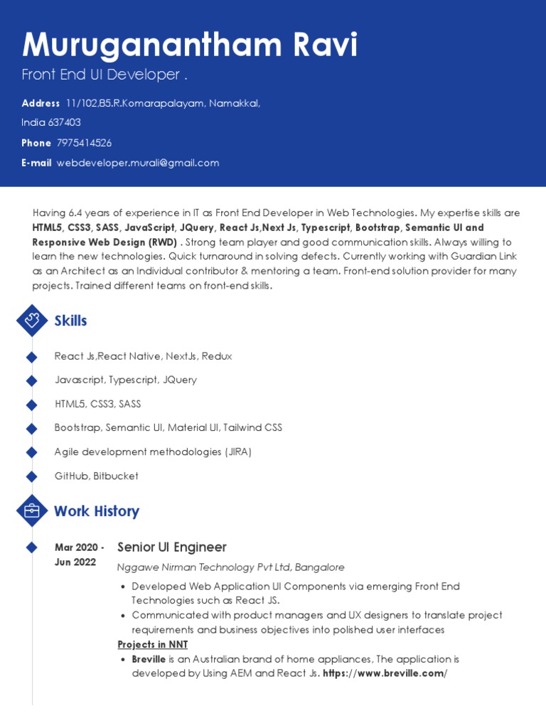 Muruganantham R Resume | PDF | Web Design | Bootstrap (Front End Framework)