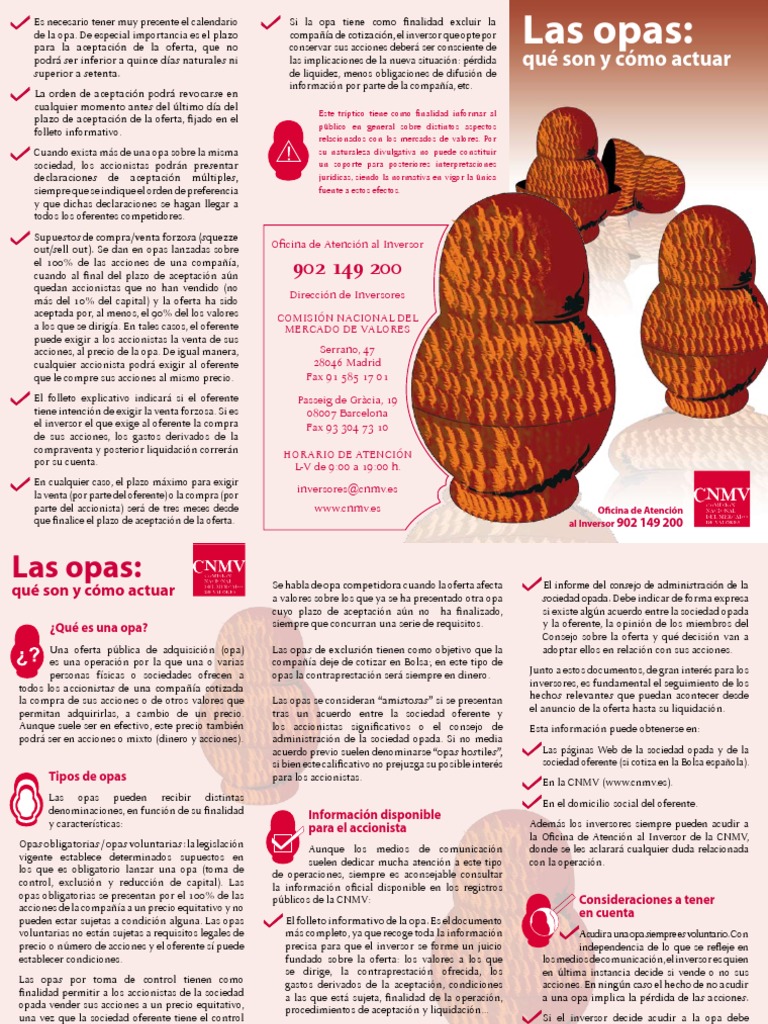 Folleto OPA | PDF | Tomar el control | Economias