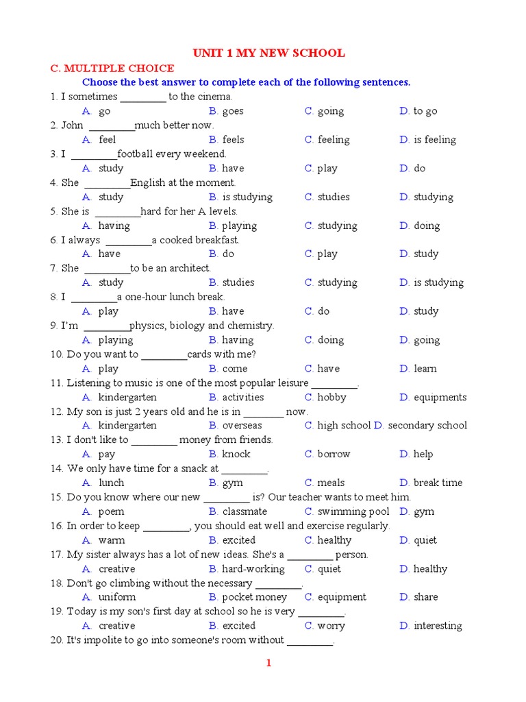 Multiple Choice E6 (Unit 1-6) | PDF