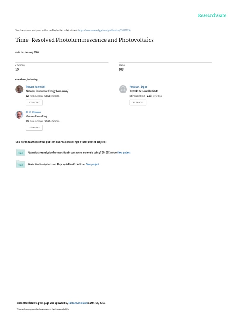 Time-Resolved Photoluminescence and Photovoltaics | PDF | Solar Cell | Electricity