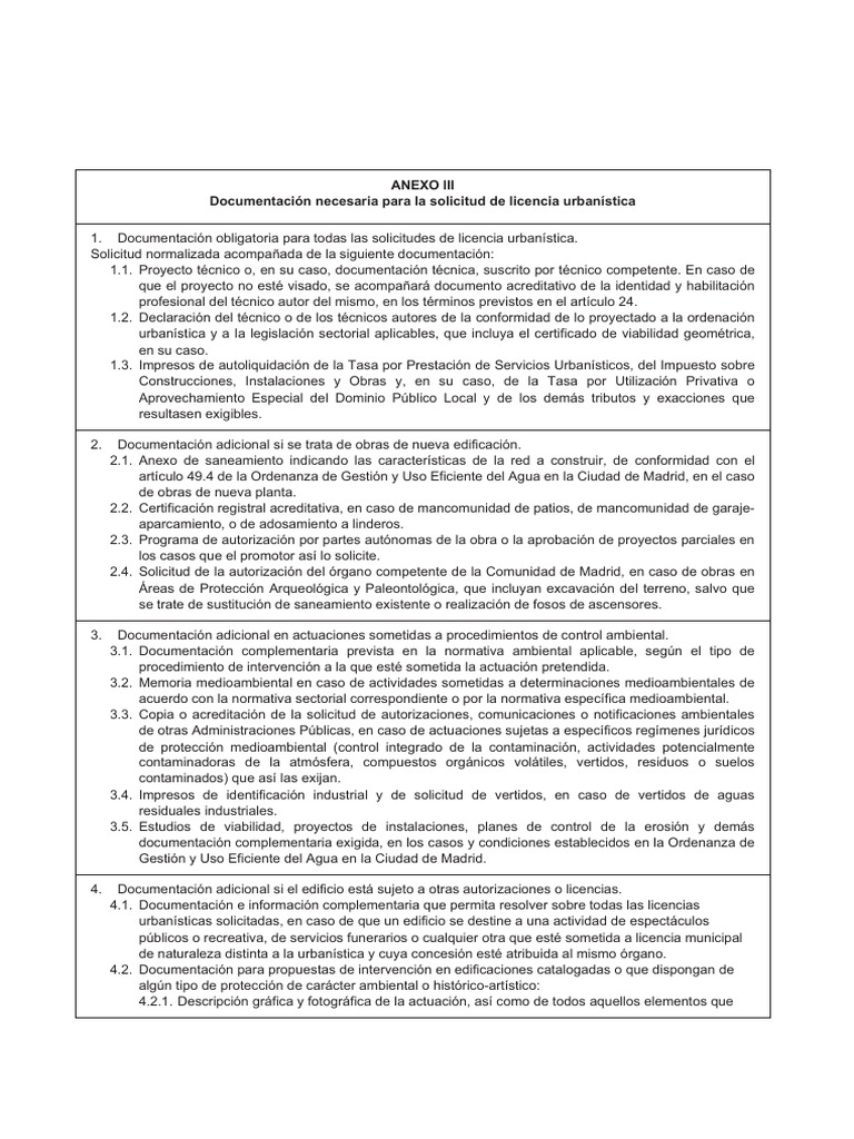 ANEXO III. Documentación Necesaria para La Solicitud de Licencia ...