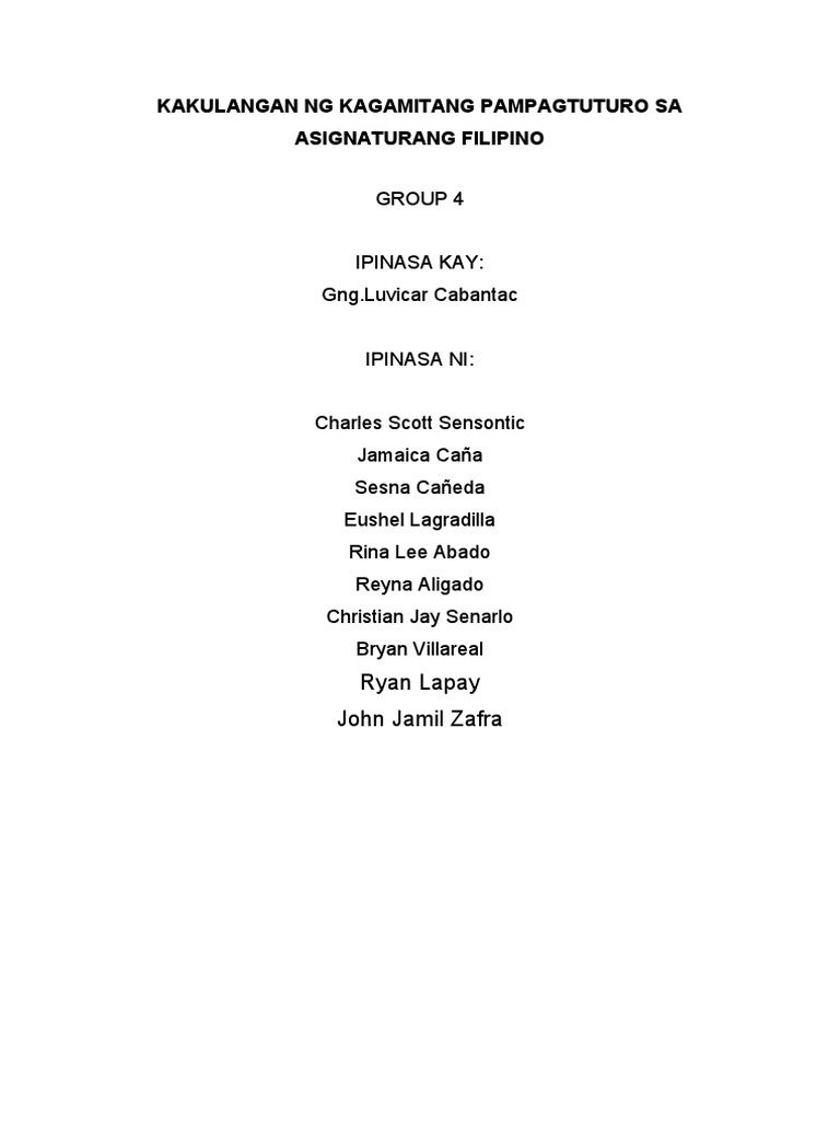 Kakulangan NG Kagamitang Pampagtuturo Sa Asignatur | PDF