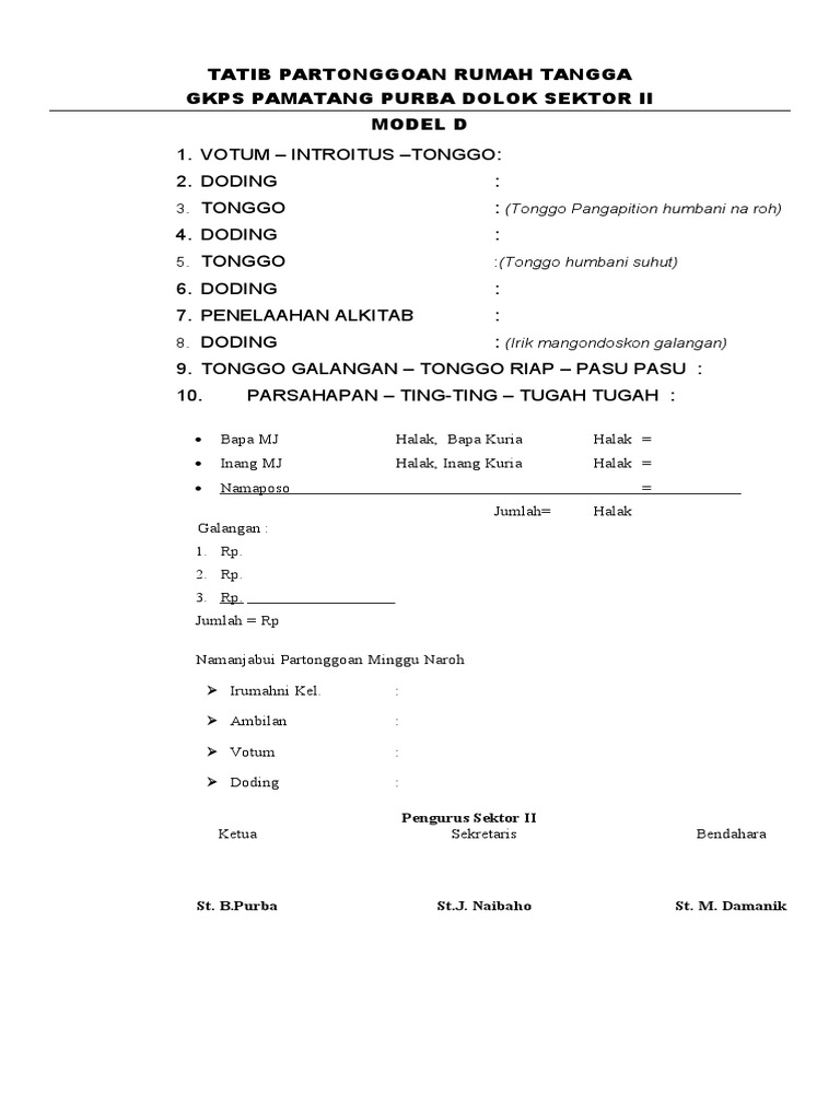 TATIB PARTONGGOAN RUMAH TANGGA Model D | PDF
