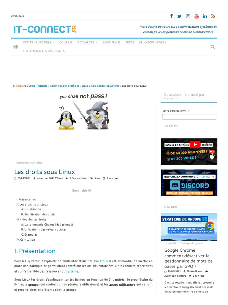 Les Droits Sous Linux - IT-Connect | PDF
