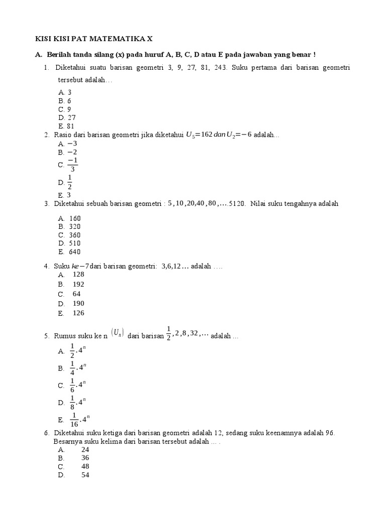 Kisi Soal Pat MTK X | PDF