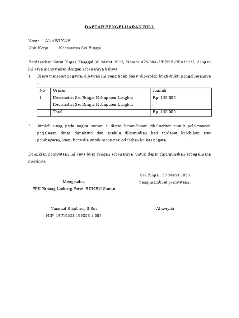 Daftar Pengeluaran Rill | PDF