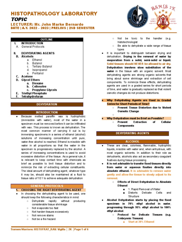 Dehydration - SPC MLS 2K - Histopathology Lab | PDF | Ethanol | Solvent