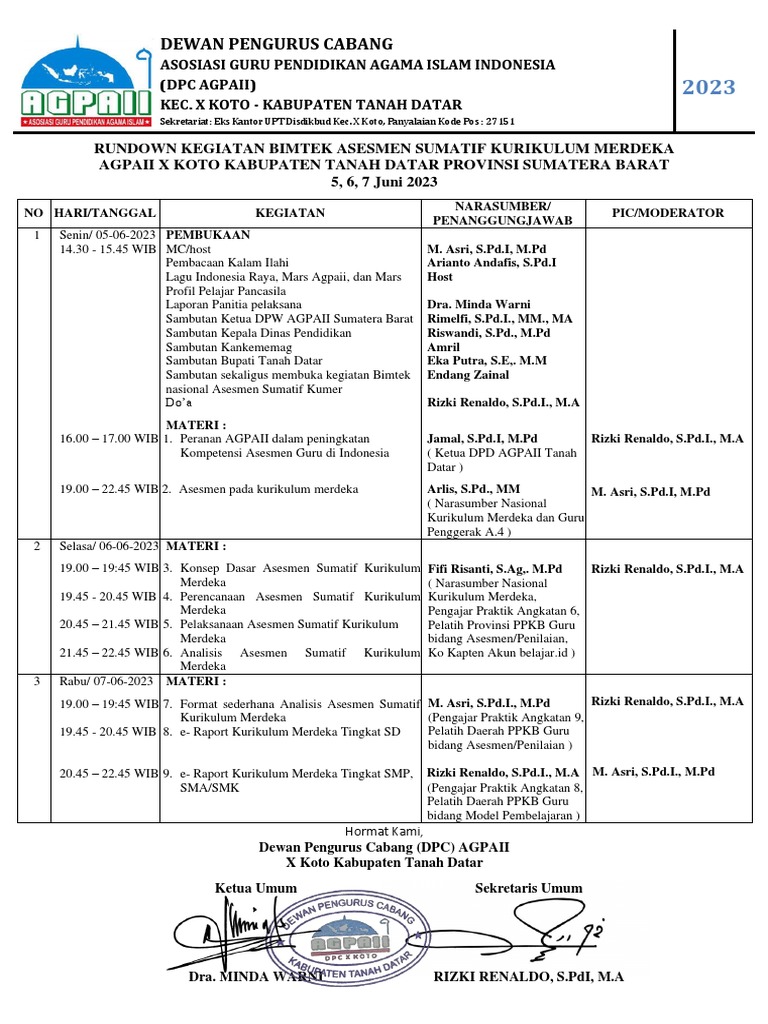 Rundown Bimtek Nasional Asesmen Sumatif Kumer | PDF