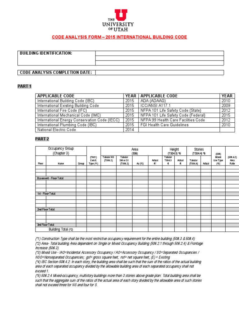 2015 IBC Code Analysis Form - UU Master | PDF | Prestressed Concrete ...