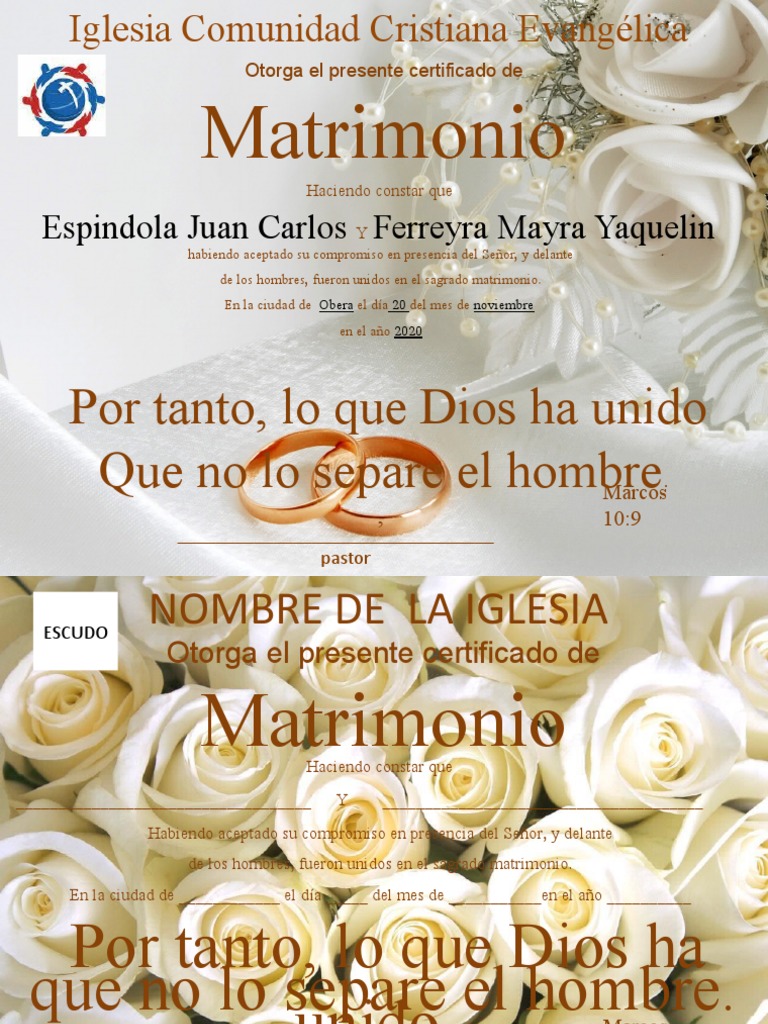 Certificado de Matrimonio | PDF | Organizaciones religiosas ...