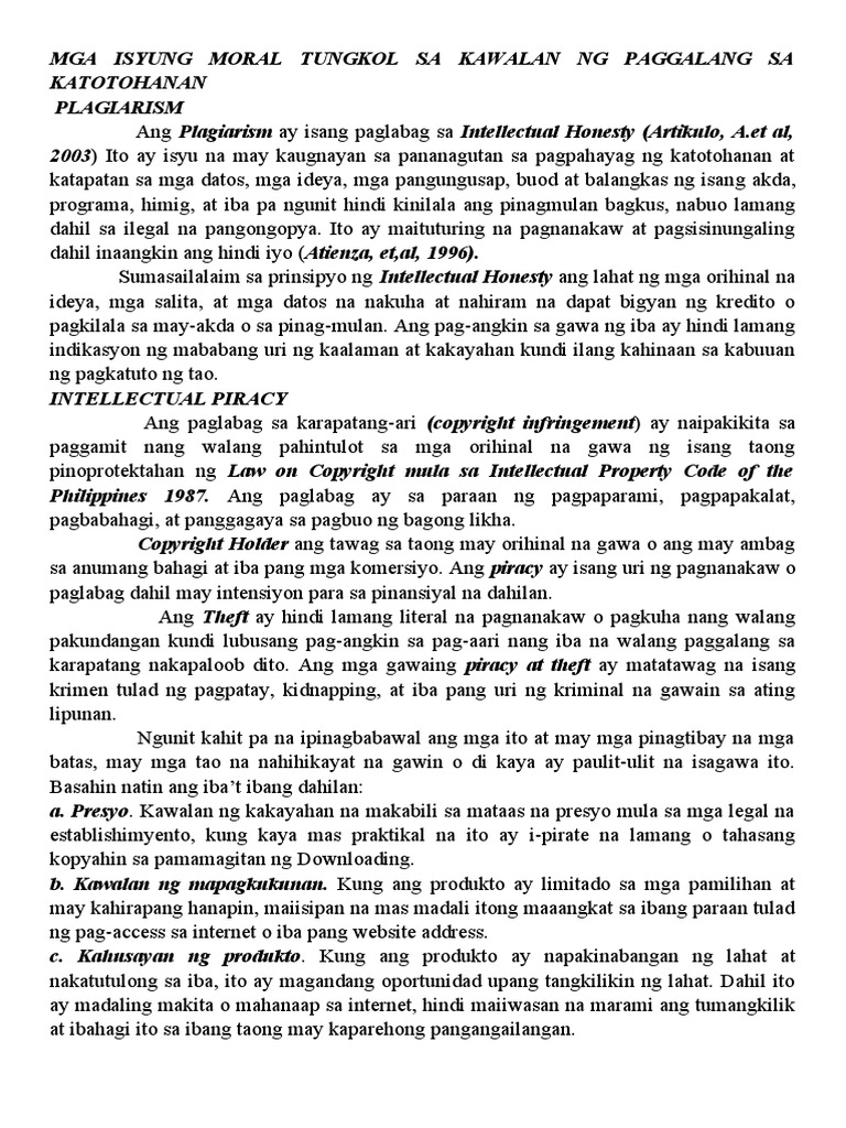 Lecture Mga Isyung Moral Tungkol Sa Kawalan NG Paggalang Sa Katotohanan | PDF