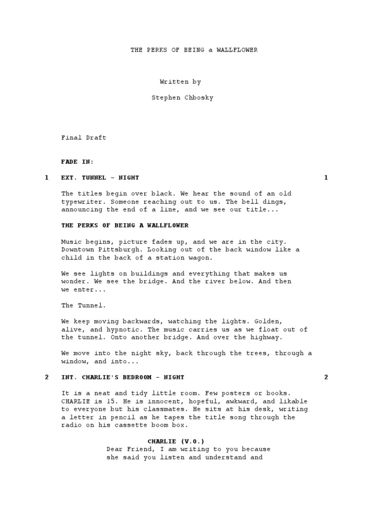 The Perks of Being A Wallflower Script | PDF