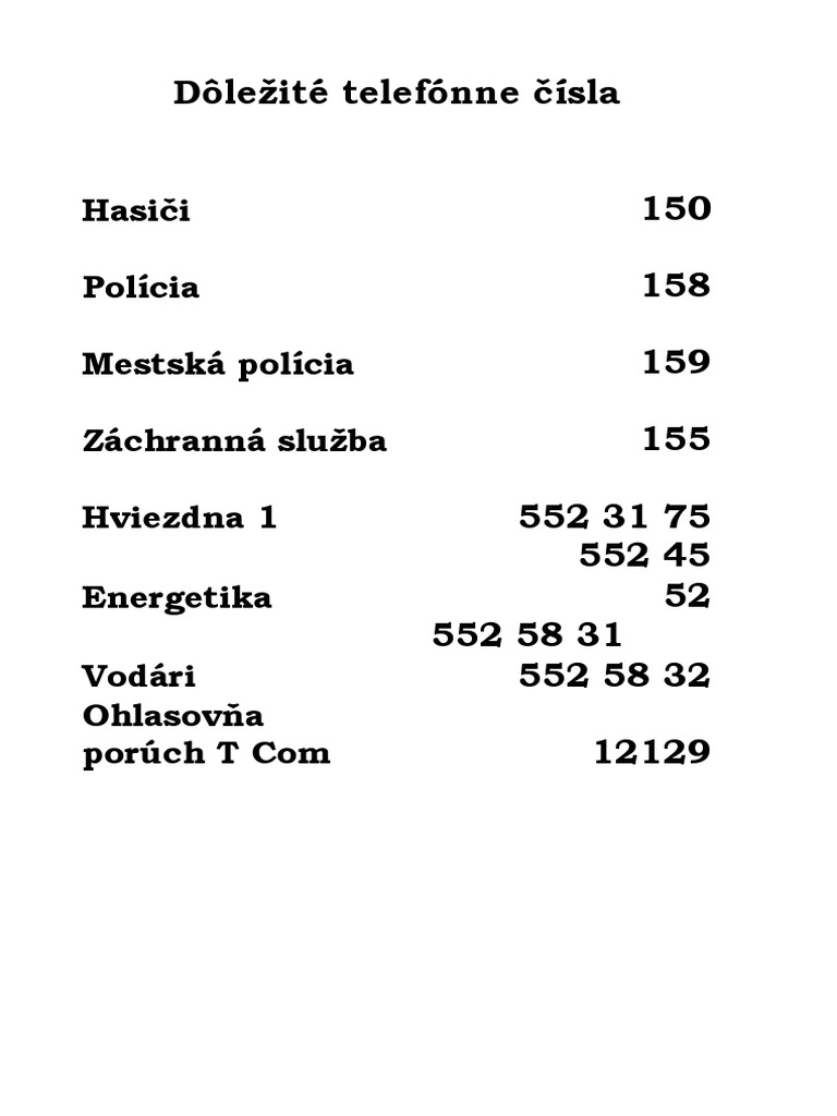 Telefónne Čísla | PDF