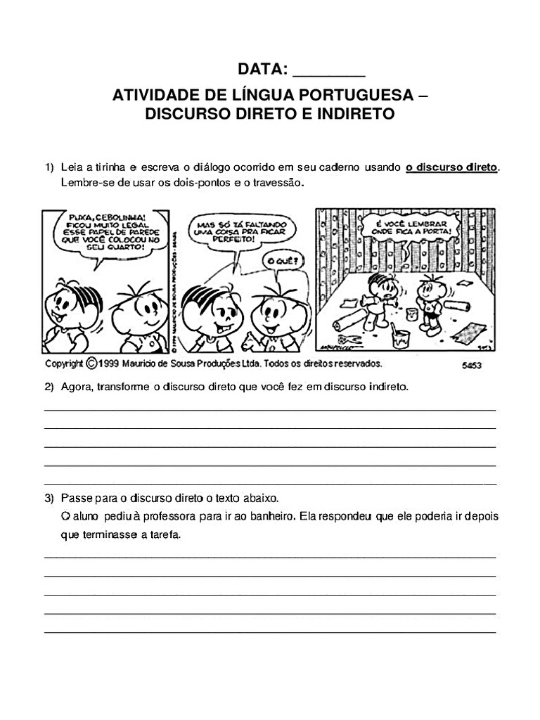 Atividade LP - Discurso Direto e Indireto | PDF