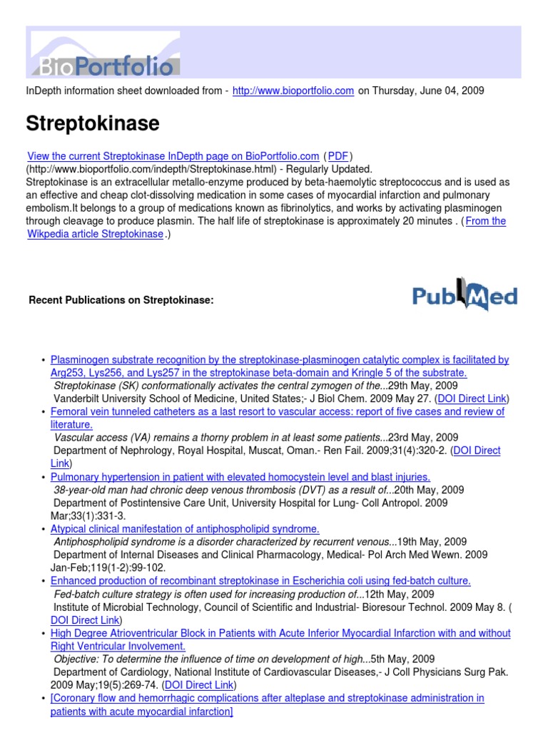 Streptokinase | PDF | Thrombosis | Vein