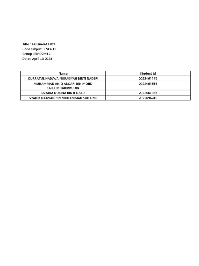 CSC430 Lab 3 | PDF | Computers | Technology & Engineering