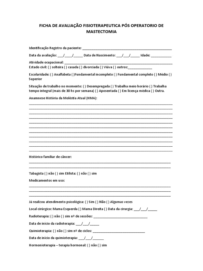Ficha de Avaliação Pós-Mastectomia | PDF | Ciências e Matemática